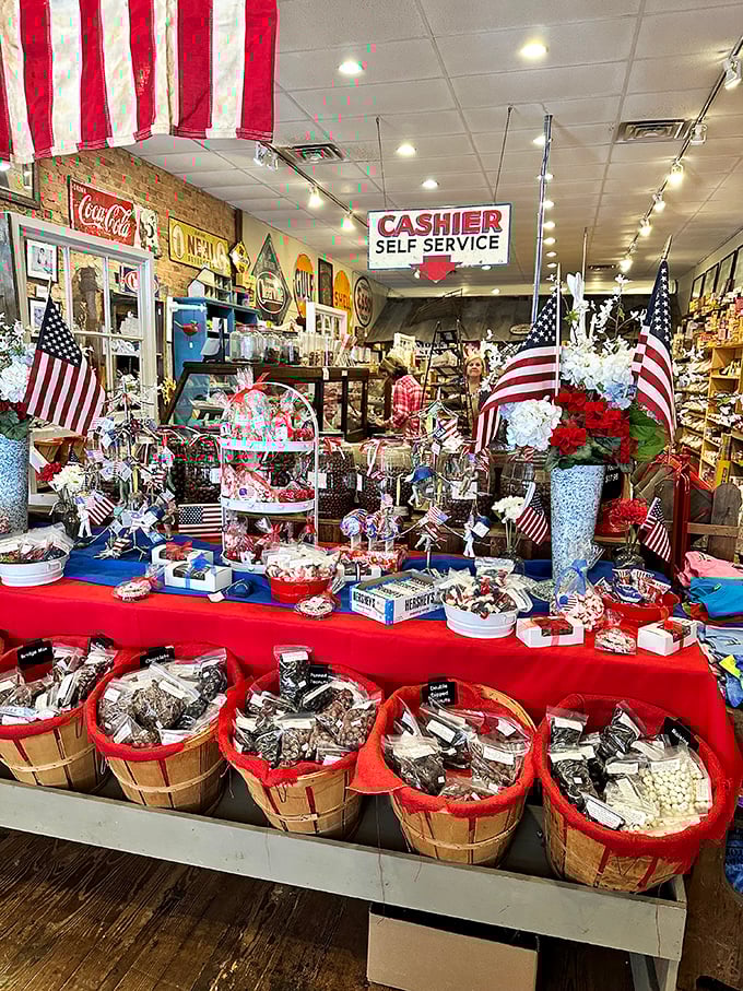 A patriotic display that celebrates America's sweet freedom of choice – from sea to shining sea of chocolate-covered everything.