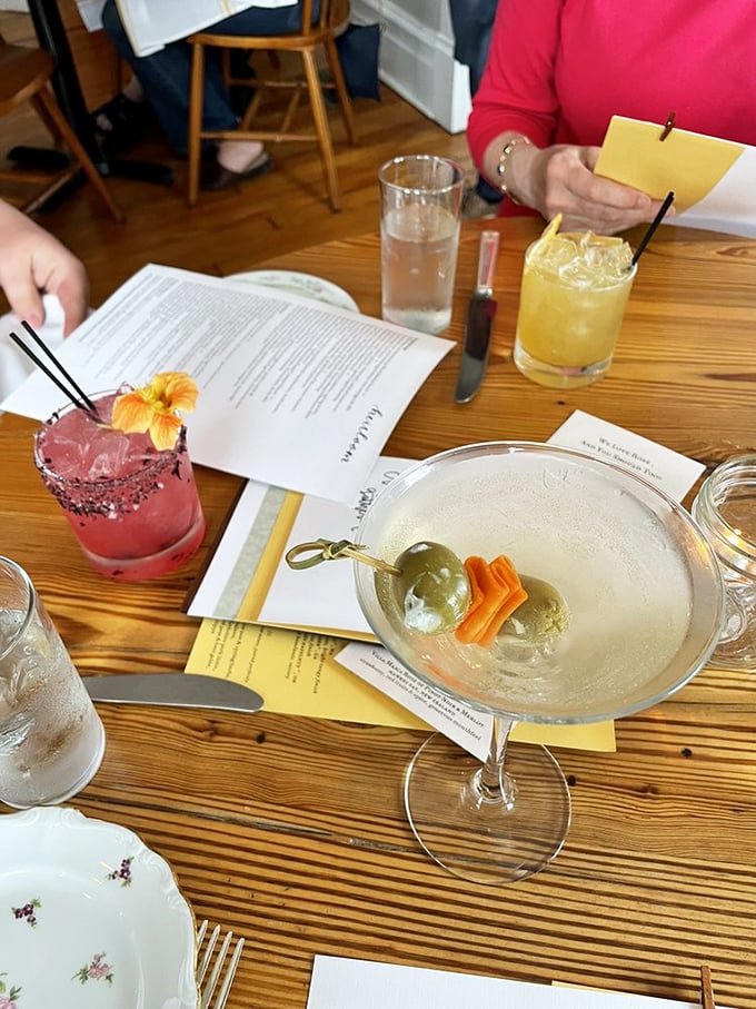 Cocktail hour at Heirloom elevates day-drinking to an art form. That martini with olive and carrot garnish isn't just a drink—it's the beginning of a beautiful friendship.
