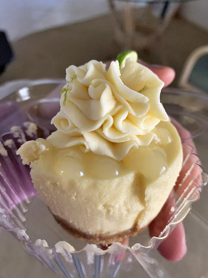 Key lime cheesecake with that perfect swirl of cream—Florida sunshine translated into dessert language that everyone understands.