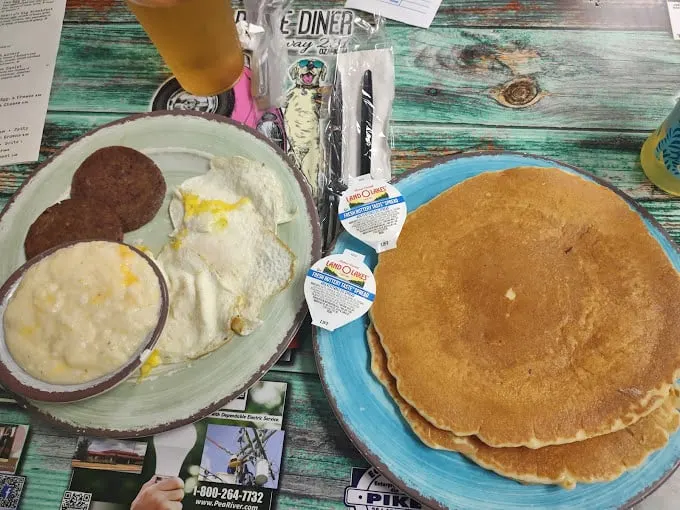 Pancakes the size of hubcaps share the table with eggs that sunny-side up your entire morning. Breakfast of champions indeed!