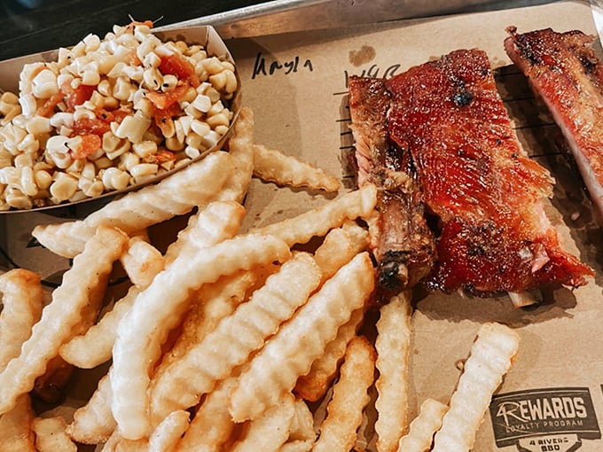 Ribs, corn, and crinkle-cut fries—the holy trinity of comfort that makes you wonder why anyone would ever eat anything else.