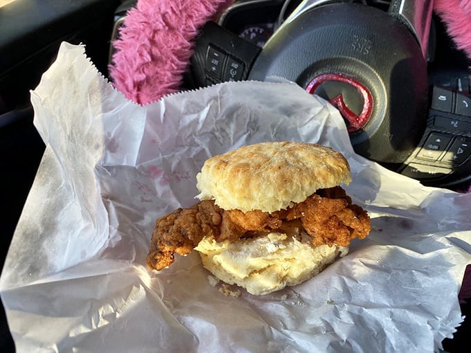 The simplest pleasures are often the best. A perfect chicken biscuit that needs no embellishment—just your undivided attention.