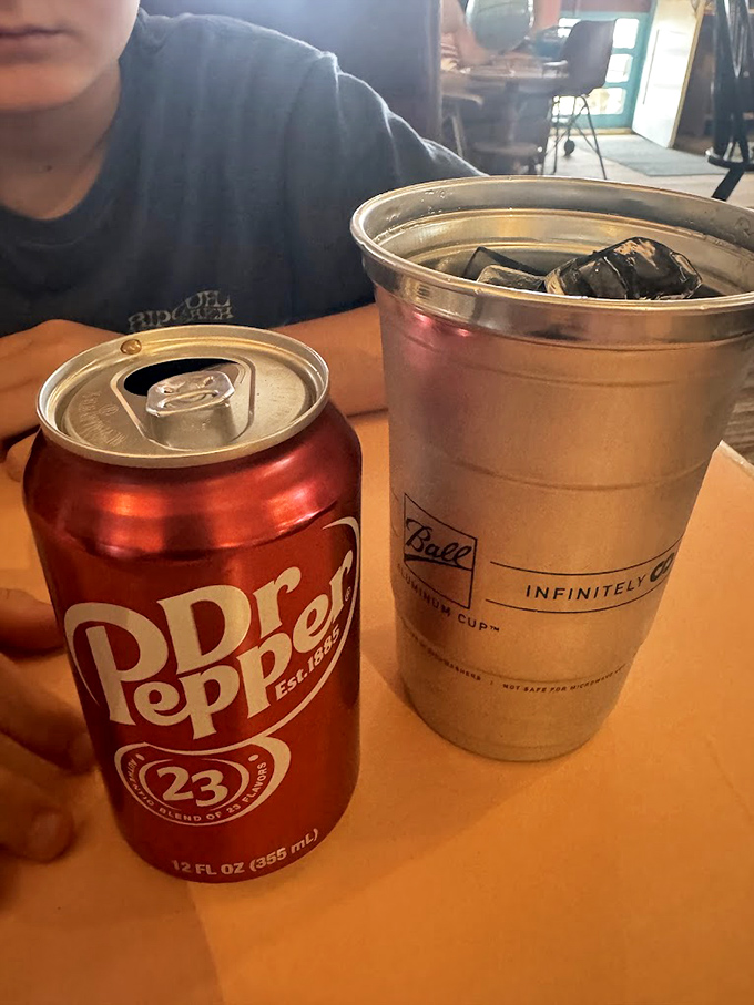 Dr Pepper in a Ball jar—because sometimes the simple pleasures are the most profound. Road trip refreshment at its finest.
