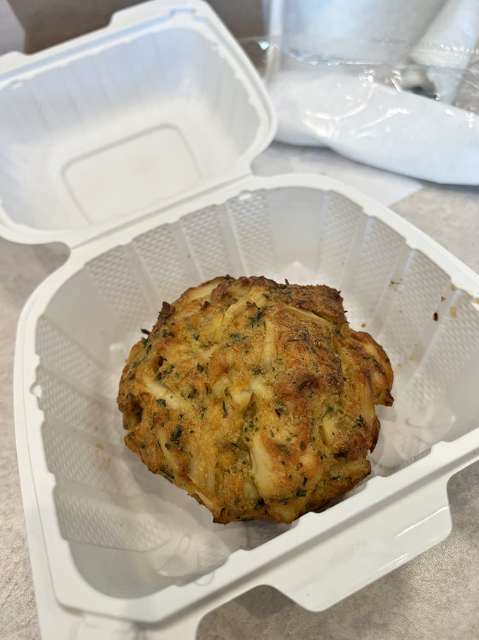 Crab cake perfection that would make the Chesapeake proud. Golden, lumpy, and minimal filler—the Maryland way of saying "we respect the crab."