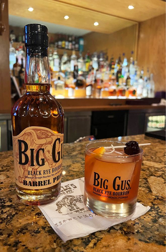 The Big Gus bourbon isn't just a drink—it's a supporting character in your dinner story. That amber liquid and perfectly garnished cocktail say "vacation mode: activated."