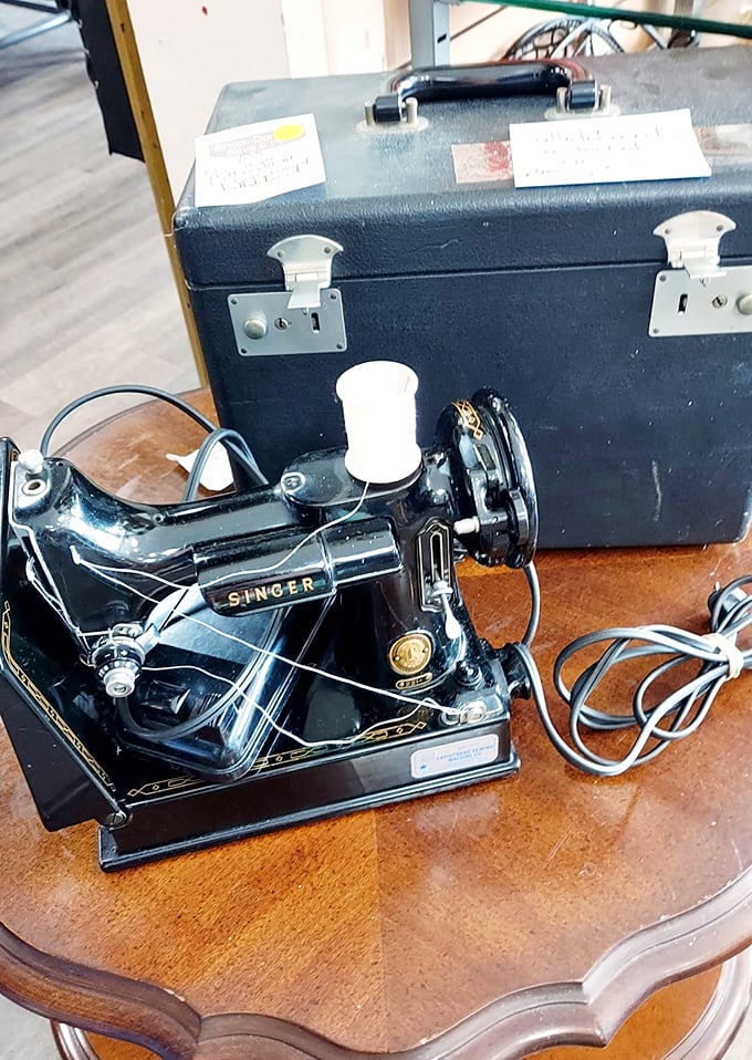 This vintage Singer sewing machine represents the original DIY movement—back when "fast fashion" meant your grandmother could whip up a dress by dinnertime.