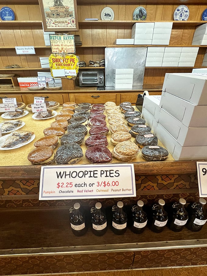 Whoopie pies in every flavor imaginable—like edible hockey pucks of joy that somehow make you feel like you're getting away with something delicious.
