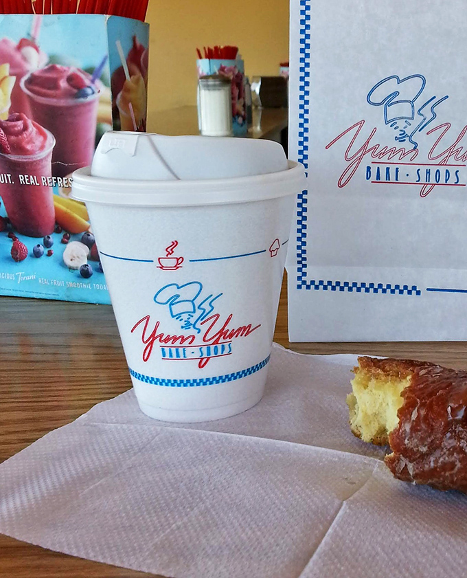 Coffee and donuts: a relationship more harmonious than most Hollywood marriages. Note the signature cup that's practically a Pennsylvania passport.