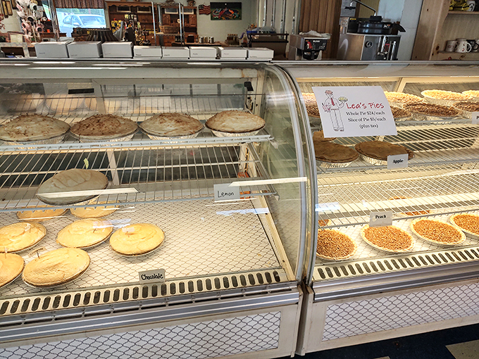 The pie case at Lea's – where life-changing decisions are made daily and "I'll just have a small slice" becomes the lie we tell ourselves.