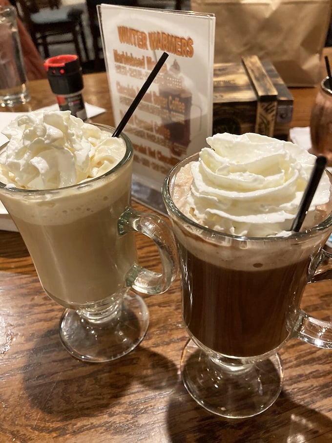 These aren't just coffee drinks—they're liquid desserts masquerading as beverages, topped with enough whipped cream to make a dairy cow proud.