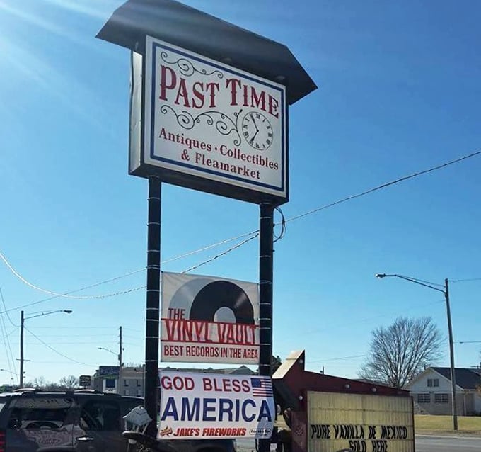 Past Time's clever signage sets the tone for a nostalgic journey—where vinyl records and vintage finds create a time-travel experience without the paradoxes.