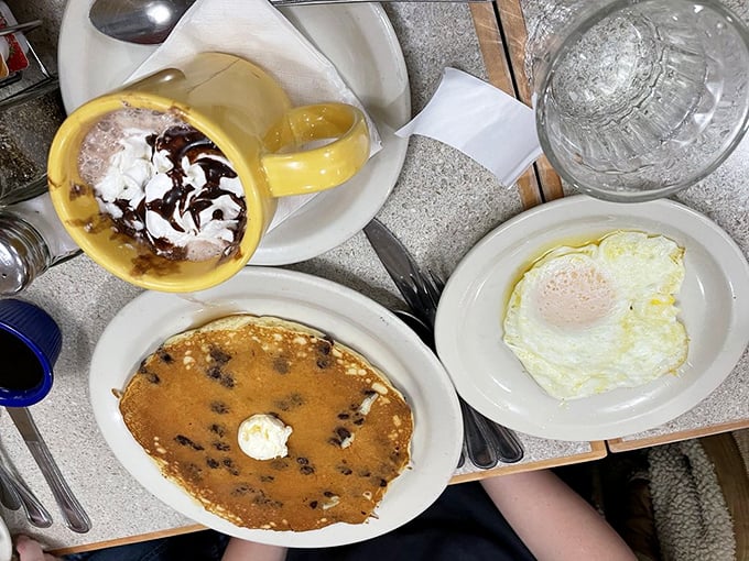 Pancakes studded with chocolate chips—where "balanced breakfast" meets "life's too short not to have dessert before noon."