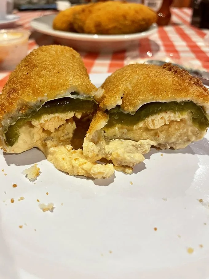 What looks like jalapeño poppers with a creamy filling peeking through crispy breading. The perfect appetizer for those who believe heat and cheese belong together.