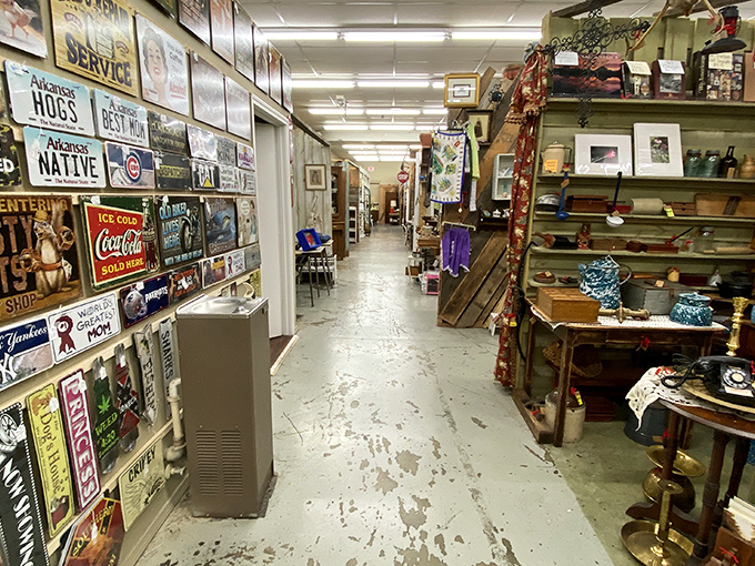 Signs, signs, everywhere signs! This aisle's collection of vintage advertising would make Don Draper weep with Madison Avenue nostalgia.