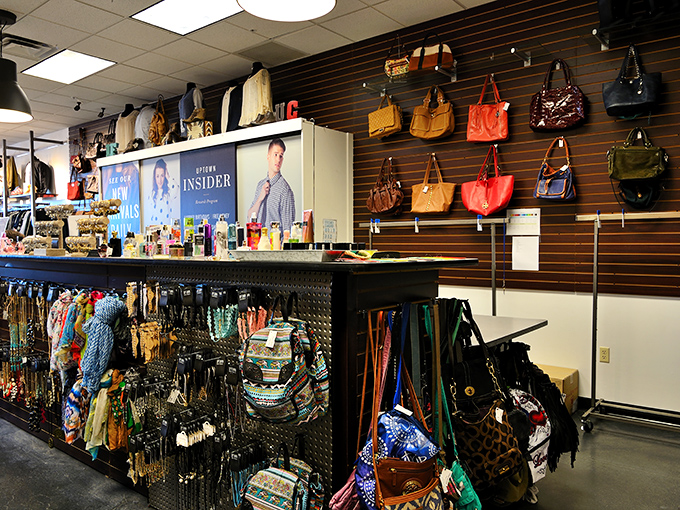 Handbag heaven for the accessory obsessed. These purses and totes hang like ripe fruit, ready to be plucked by discerning shoppers.