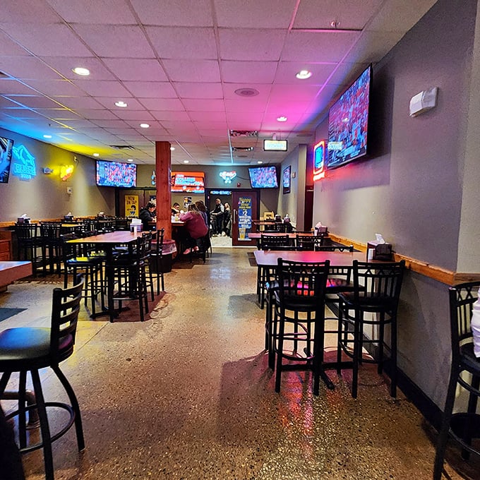 Welcome to flavor town! This dining area is where BBQ dreams come true and pants suddenly feel a little tighter.