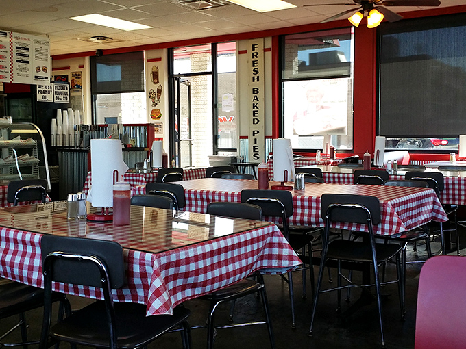 Simple, unpretentious, and welcoming—the dining area at Fried Pies feels like the community kitchen we all wish we had growing up.