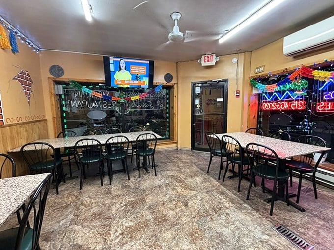No fancy design firm needed here—just honest tables, chairs, and the promise of good food. Sometimes the best dining rooms are the most straightforward.