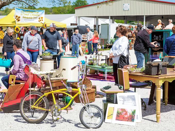 At Corydon's local market, that vintage yellow bicycle isn't just decoration—it's a reminder that the best discoveries happen when you slow down.