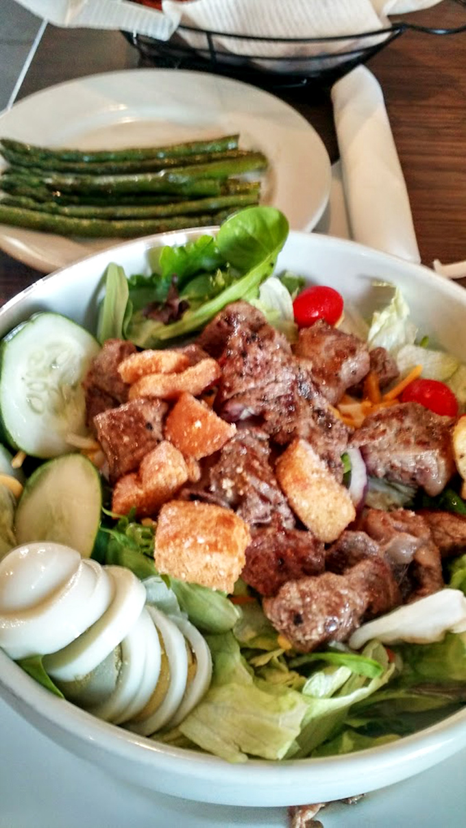 A hearty steak salad that cleverly disguises indulgence as health food – the kind of compromise we can all get behind.