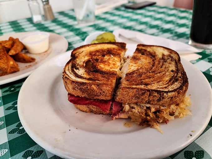 A sandwich with the perfect toast marks – the kind that makes you wonder if the grill has been seasoning itself since the Eisenhower administration.
