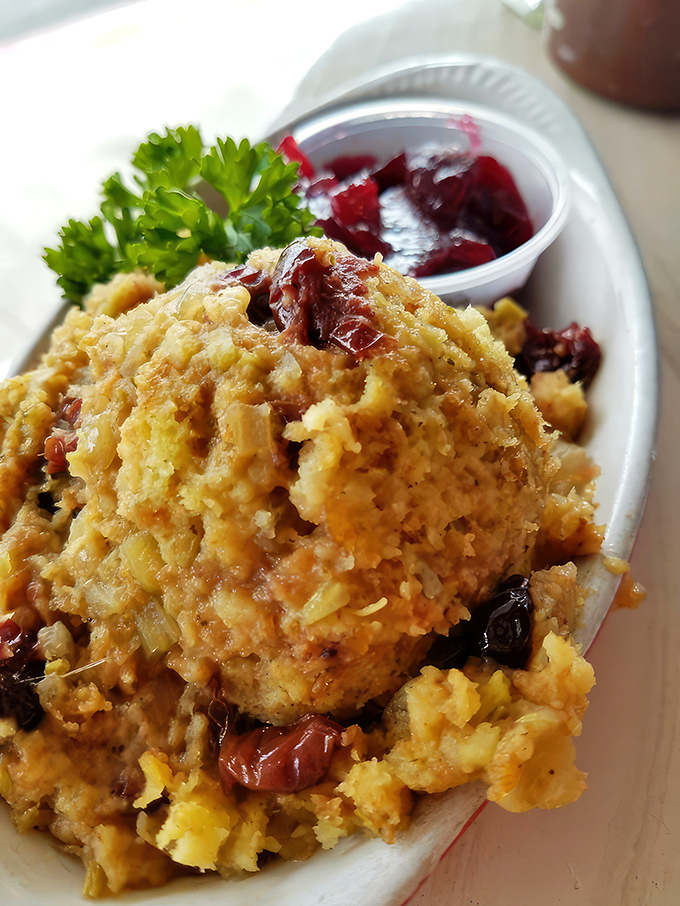 This stuffing looks like what your grandmother would make if she were secretly a professional chef—homey yet somehow more perfect than homemade.