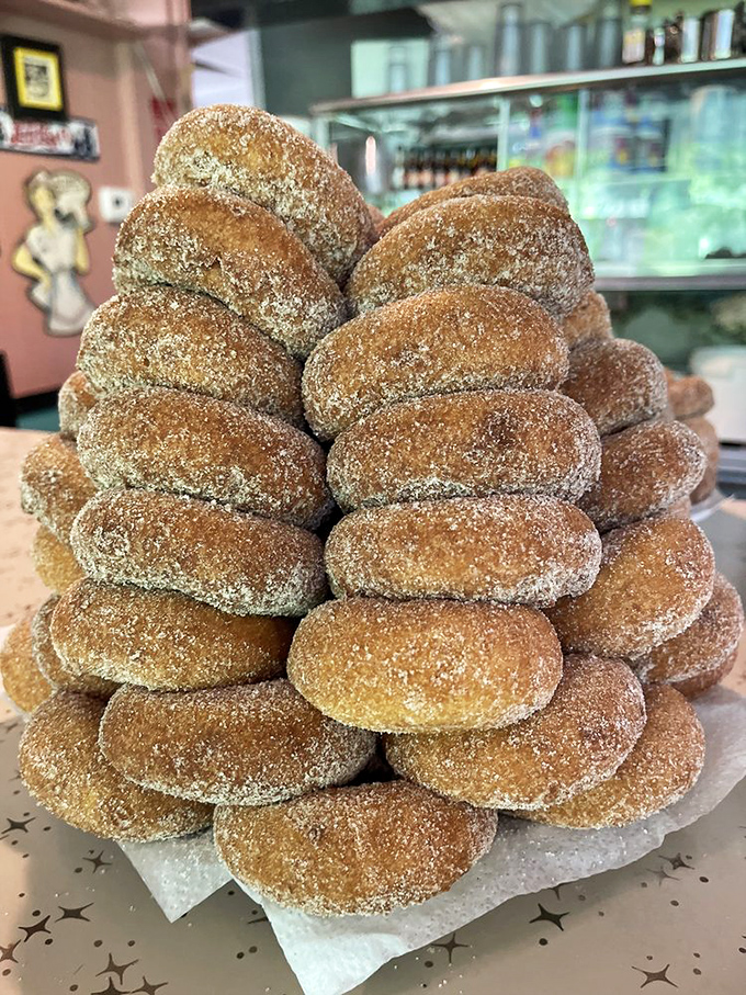 The Great Pyramid of Donuts! These cinnamon-sugar beauties could make even the most dedicated carb-avoider weak in the knees.