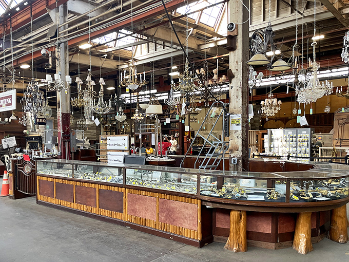 Crystal chandeliers hanging like elegant stalactites in a cave of vintage lighting—each one ready to transform your ceiling from forgettable to fabulous.