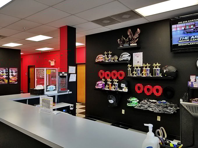 The front counter – command central for transforming mild-mannered Delaware citizens into temporary racing celebrities with questionable cornering techniques.