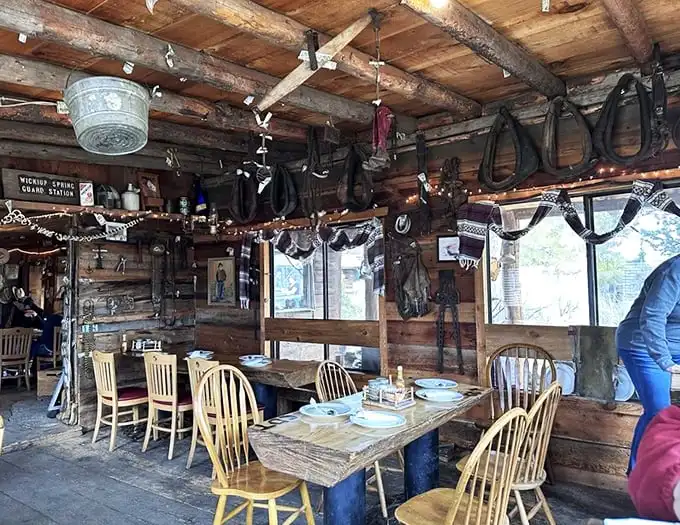 More tack room than dining room, where every saddle and bridle tells a story. This isn't decor—it's heritage hanging on the walls.