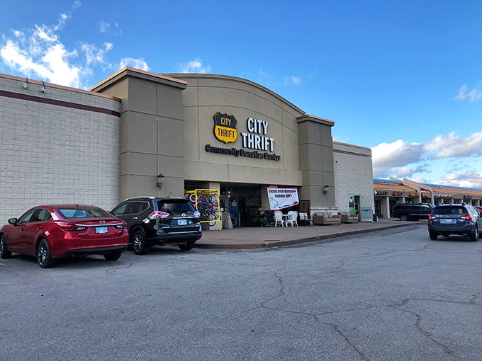 City Thrift's expansive parking lot – the starting line for a marathon of bargain hunting that leaves wallets intact.