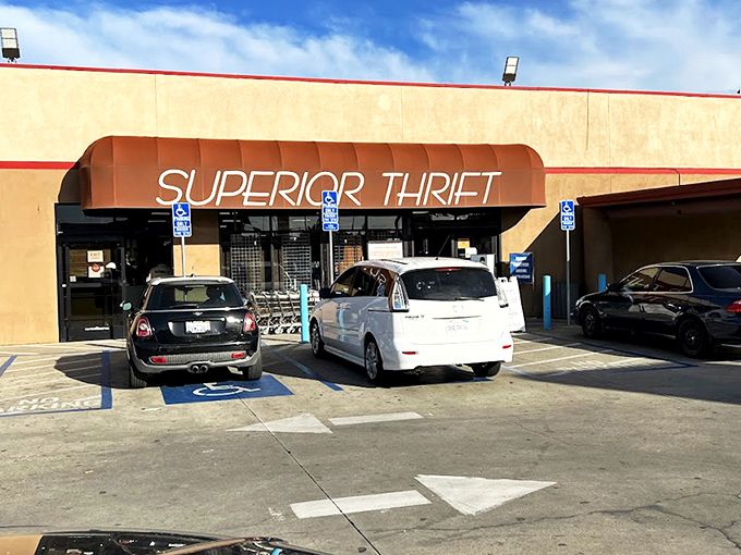 The unassuming exterior of Superior Thrift belies the wonderland of bargains waiting inside. Like a treasure chest with automatic doors, it beckons to savvy shoppers.