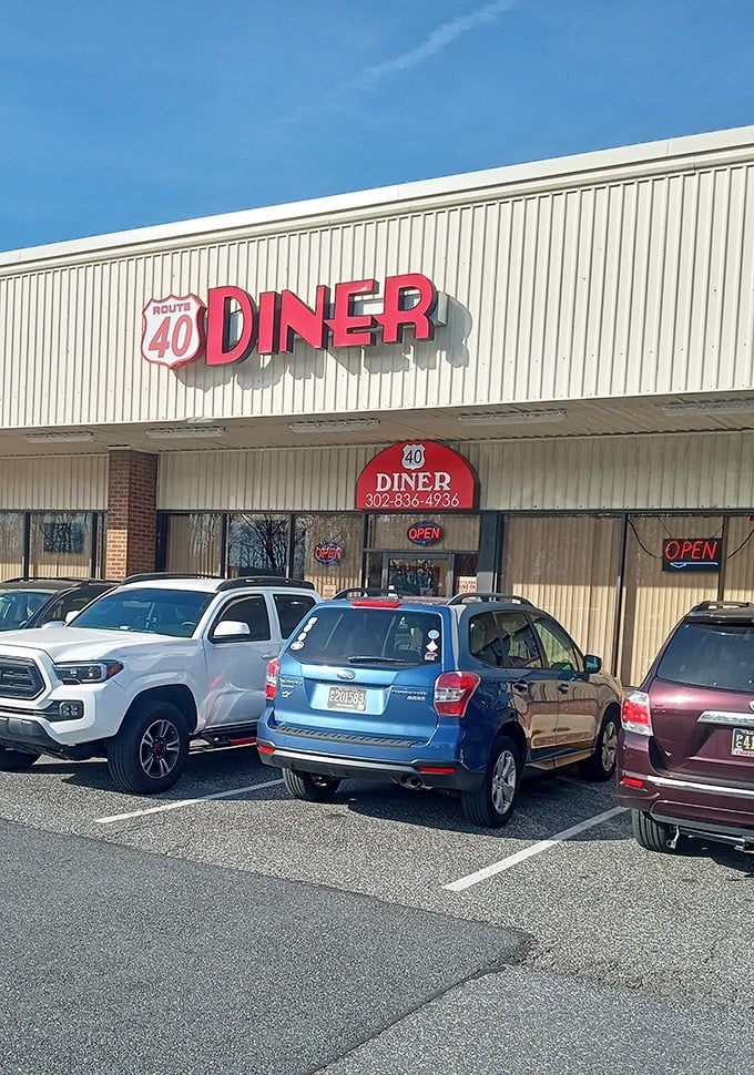 The unassuming exterior of Route 40 Diner belies the culinary treasures within. Like finding a diamond in a strip mall, this Bear landmark promises comfort without pretension. 