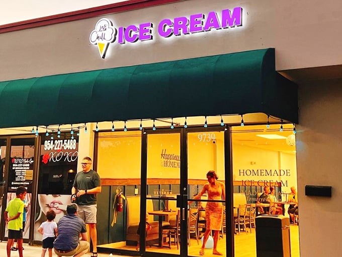 The unassuming storefront with its cheerful blue sign and green awning belies the frozen magic happening inside. Florida's hidden gem awaits.