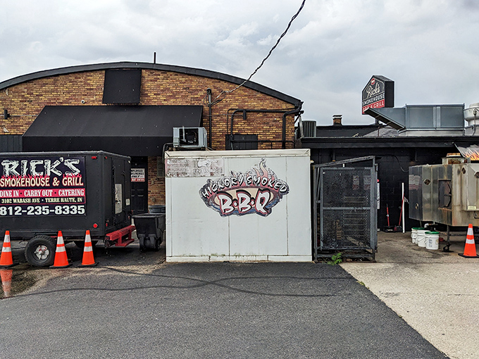 The unassuming exterior of Rick's Smokehouse doesn't need fancy frills – those smokers out front tell you everything you need to know about their priorities.