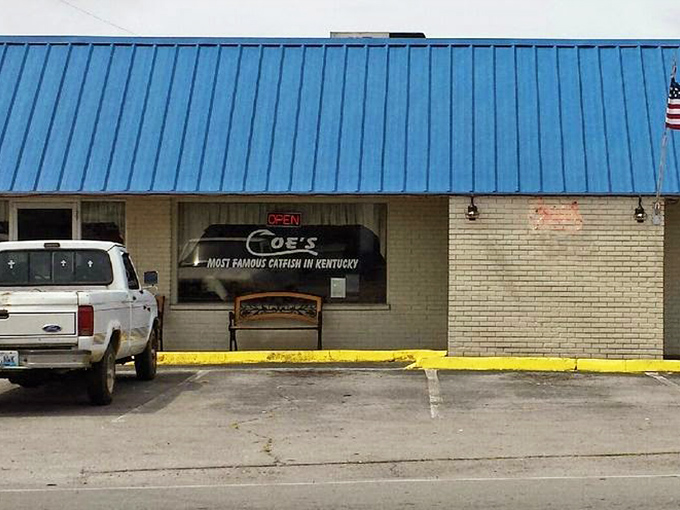 The unassuming blue-roofed exterior of Coe's Steak House stands like a beacon for hungry travelers. Kentucky's culinary treasures often hide in plain sight.