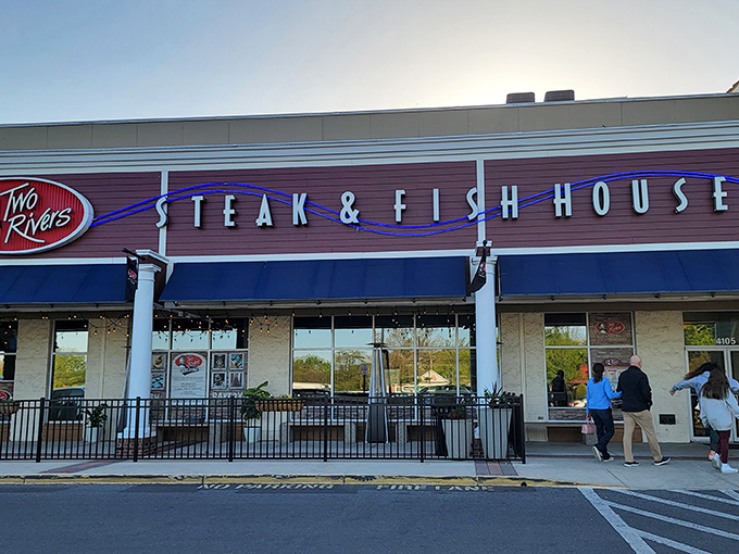 The unassuming strip mall exterior of Two Rivers hides culinary treasures within—like finding a Rolex in a paper bag.