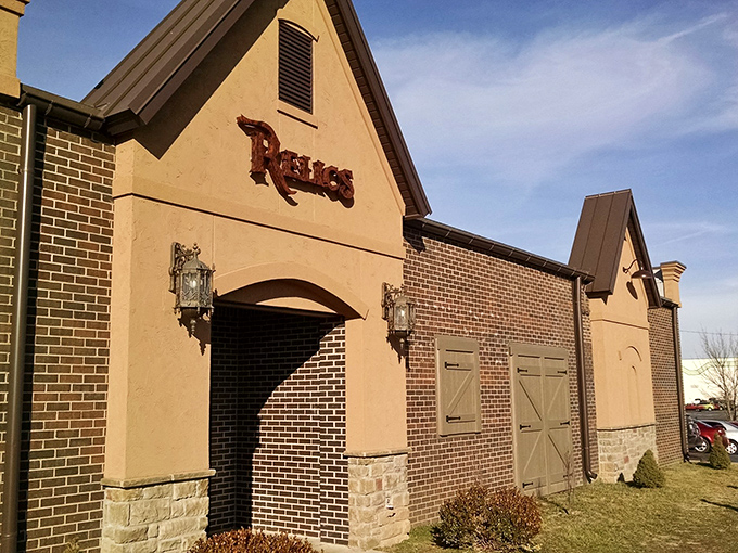 The humble brick entrance to Relics belies the time-traveling adventure waiting inside – Missouri's own TARDIS of treasures and trinkets. 