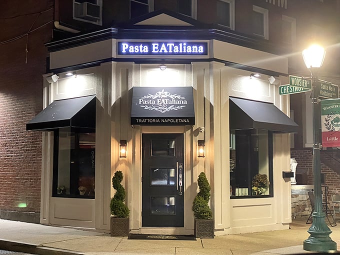 Pasta Eataliana's corner location in New Haven is like finding Italy's embassy on Connecticut soil—complete with those distinctive green panels and inviting outdoor tables.