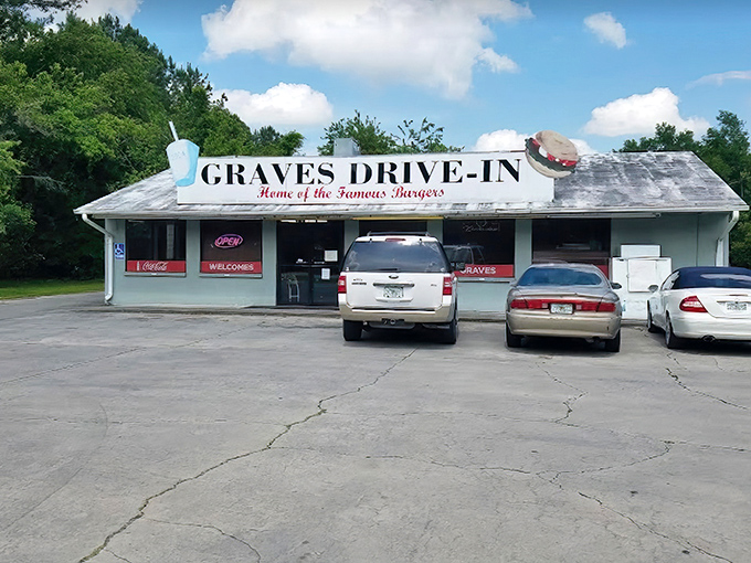 The blue sign says it all: "Perry's World Famous Burgers!" Not just a claim—it's a promise that's been deliciously kept since 1949.