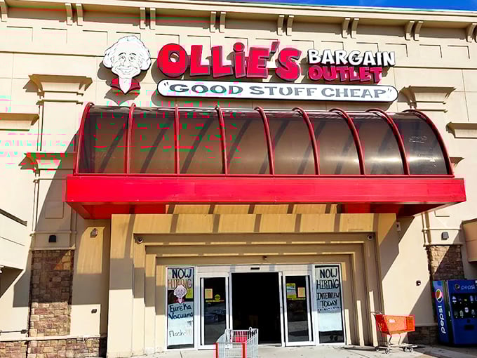 The bright red awning and "Good Stuff Cheap" promise at Ollie's Marietta location isn't just marketing—it's the store's genuine mission statement and shopping philosophy.