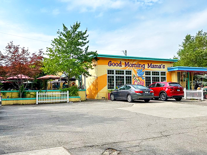The sunshine-yellow exterior isn't just a building—it's a mood-altering device that promises happiness served on a plate.