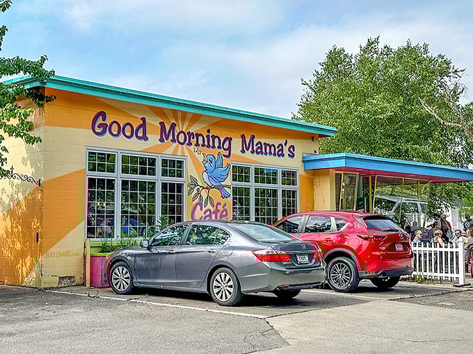 Sunshine isn't just in the sky at Good Morning Mama's. This cheerful yellow building with turquoise trim promises breakfast bliss before you even step inside.