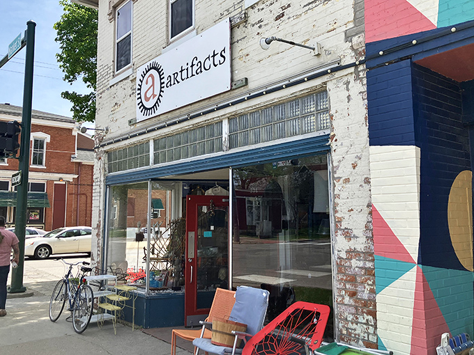 The iconic red door on Market Street beckons treasure hunters like a portal to the past. Those vintage Radio Flyers aren't just for show!