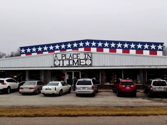 The red and white stripes bunting is a beacon calling to treasure hunters. This unassuming exterior houses universes of nostalgia waiting to be discovered.