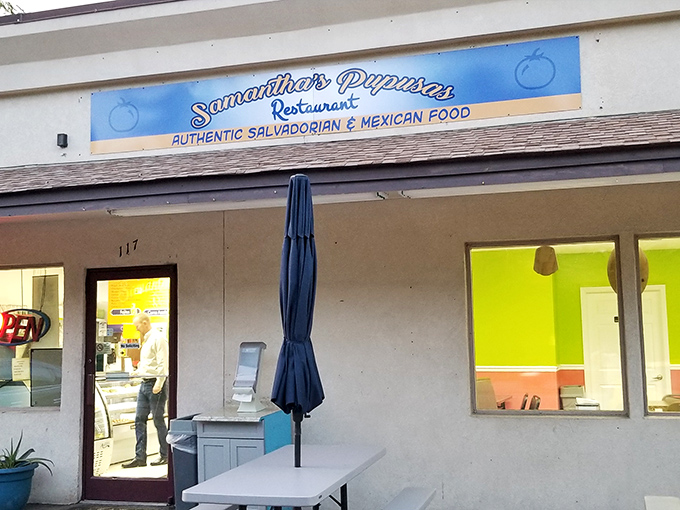 The unassuming blue sign beckons like a culinary lighthouse – proof that the best food often hides in plain sight rather than behind fancy facades.