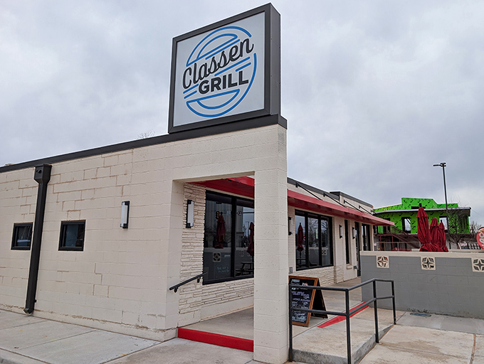 The unassuming exterior of Classen Grill stands like a breakfast beacon on Classen Boulevard, promising delicious treasures within for those in the know.