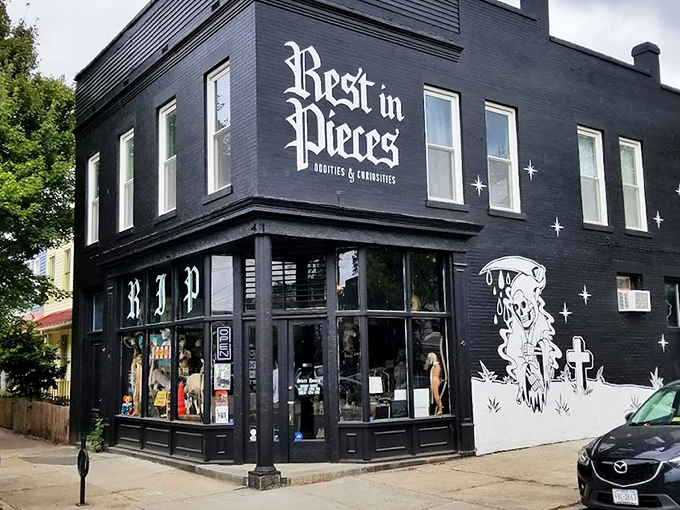 The black facade of Rest In Pieces stands like a gothic exclamation point amid Richmond's historic architecture, beckoning the curious and the brave alike.