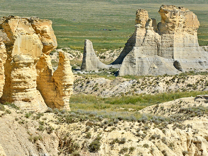 The geological drama of Little Jerusalem unfolds like nature's own amphitheater, where 85-million-year-old chalk formations tell their ancient sea story against the vast Kansas sky.