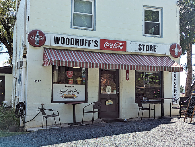 The classic white storefront with its red-striped awning isn't just inviting—it's practically whispering sweet nothings about pie to passersby on Route 29.